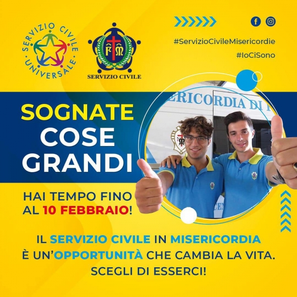 Aperte le domande per il servizio civile universale: 29 posti disponibili alla Misericordia di ...